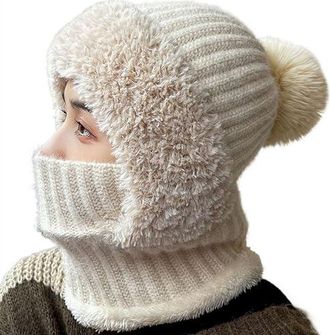 Generic Bonnet 3 en 1 pour femme, cagoule dhiver, bonnet dhiver 3 en 1 avec &eacute;charpe et masque, chapeau &eacute;charpe chaude coupe-vent pour lext&eacute;rieur, doublure en 