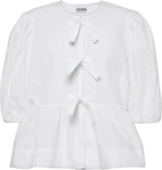 Ganni Femme, Blouses et Chemises, Blanc, Taille: 38 FR Blouse P&eacute;plum en Popeline de Coton