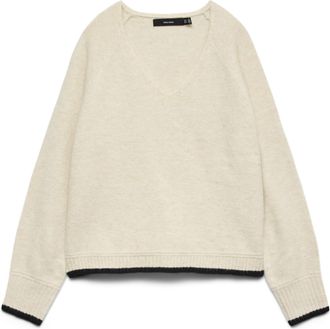 Vero Moda Damen Vmaquarius Ls V-Neck Raglan Pullover Bf, Birch, M