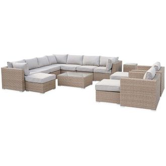 Sweeek Salon de jardin haut de gamme en r&eacute;sine tress&eacute;e arrondie VERONA 12 &agrave; 14 places Beige / Beige