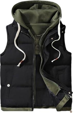 ORANDESIGNE Doudoune sans Manches Homme Hiver Veste sans Manches Manteaux Gilet &agrave; Capuche L&eacute;g&egrave;re Sport Blouson Epais A Noir XXL