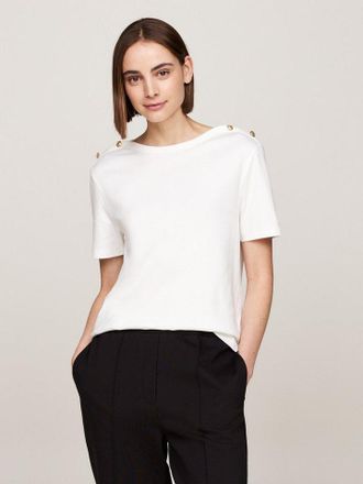 Tommy Hilfiger Rundhalsshirt REG STRIPE GOLD BTN C-NK SS mit goldfarbenem Knopf