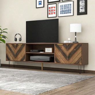Generic TV-Schrank mit Zwei T&uuml;ren, T&uuml;ren aus Massivholzfurnier. mit Zwei F&auml;chern, niedriges Paneel, Goldgriffe und Eisenf&uuml;&szlig;e