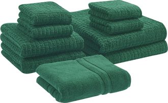 Beliani Frottee Handtuch Set mit Badematte Baumwolle gr&uuml;n 9-teilig Atai