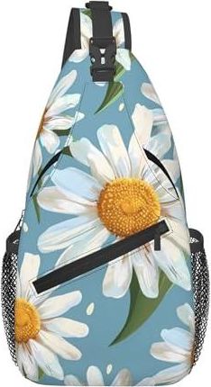 Generic Sacoche Tactique Fleur de marguerite Multifonction Sacs Poitrine Antivol Sac DEpaule pour Homme Camping Femme