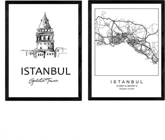 Nacnic Pack Poster Istanbul - Galataturm. Bl&auml;tter mit Denkm&auml;lern von St&auml;dten. A4-Format