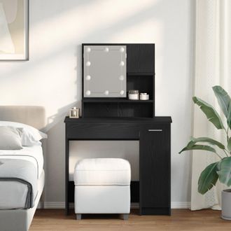 Generic Schminktisch mit LED, Offenen Regalen mit Schublade und Stauraum f&uuml;r die Organisation von Sch&ouml;nheitsutensilien, 86,5 X 35 X 136 cm (Schwarze Eiche)