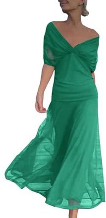 Generic Robe &eacute;l&eacute;gante en maille pour femme - Pour mariages et soir&eacute;es - Robe aquarelle &eacute;l&eacute;gante et fluide - Robe tunique &agrave; manches longues - Rouge, vert, XXL
