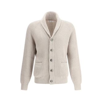 Brunello Cucinelli Homme, Pulls, Beige, Taille: XL Cardigan en coton avec design côtelé