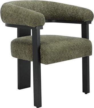 Vente-Unique Chaise avec accoudoirs en tissu bouclette et bois dh&eacute;v&eacute;a noir - Kaki - LIVELIA de Pascal MORABITO
