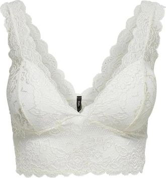 Only Only, Femme, Tops, Blanc, Taille: 36 FR Haut Court en Dentelle Blanche Col en V