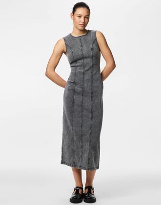 Pieces Robe mi-longue en jean - Gris