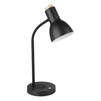 Eglo LED Tischlampe Veradal-QI, Nachttischlampe mit QI-Ladefunktion, Tischleuchte Touch dimmbar aus Holz in Natur, Metall in Schwarz und Creme, Schlafzimme