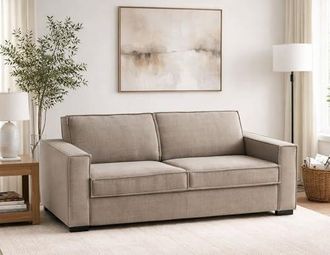 Dmora Talamo Italia - Canap&eacute; fixe 2 places Sole, Canap&eacute; de salon en tissu, Accoudoirs fins, 100% Made in Italy, Cm 180x95h90, Taupe