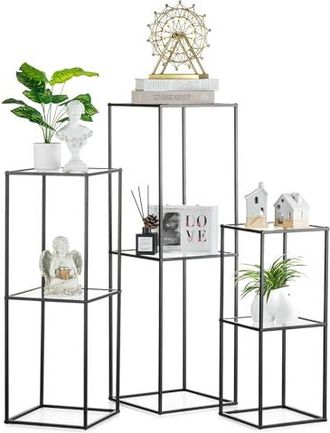 Nuptio Support Plantes Interieur Metal: 3 Pi&egrave;ces 60 & 80 & 100cm Vase Noir Porte Plante avec Panneau Acrylique &agrave; 2 Niveaux pour Decoration Maison - Vase de F