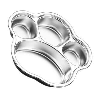 Cabilock Edelstahl Teller mit Unterteilung Geteilter Servierteller mit Niedlichem Tatzen Motiv Sp&uuml;lmaschinenfestes Essgeschirr Sichere Lebensmittelplatte f&uuml;r O