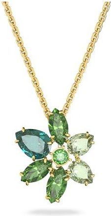 Swarovski Collier Gema, pendentif fleur orné de cristaux verts de différentes teintes, placage ton or