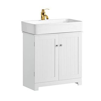 SoBuy Meuble sous lavabo Salle de Bain -Meuble sous Vasque avec Portes et étagère réglable - Meuble de Rangement de Salle de Bain Compact en MDF, Blanc, 60x