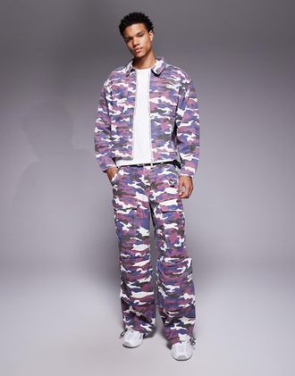 Liquor & Poker Pantalon cargo densemble en jean coupe baggy - Bordeaux camouflage-Multicolore