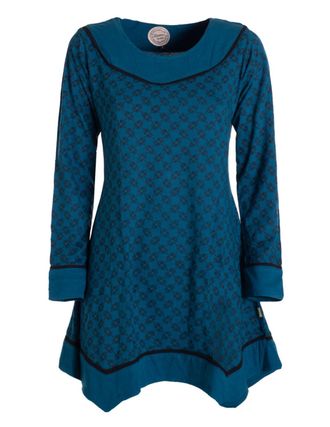 vishes Alternative Bekleidung - Langarm Damen Tunika Shirt-Kleid Ethno Zipfel-Bluse Blusenkleid t&uuml;rkis 48-50