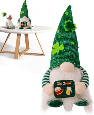 Generic St Patricks Day Gnomes Dekorationen, beleuchtet Lucky Green Shamrock -Pailletten-Hut gesichtslose Puppe, handgefertigte Scandinavian Tomte, Wohnkultur
