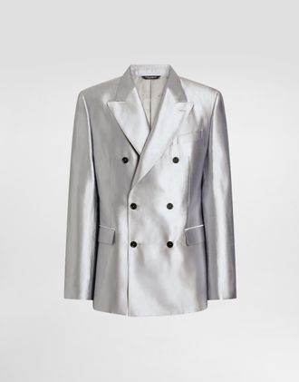 Dolce & Gabbana Jacke Sicilia Light Aus Seiden-shantung Mit Zweireiher-kn&ouml;pfung - Mann Anz&uuml;ge Und Blazer Grau Seide 56