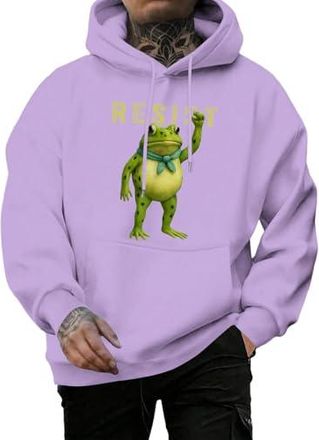 Generic Sweat &agrave; capuche surdimensionn&eacute; pour homme - Imprim&eacute; grenouille r&eacute;sistant | Sweat-shirt d&eacute;contract&eacute; tendance avec poche, usage quotidien, lavande, XXL
