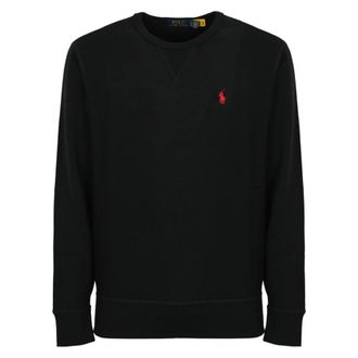 Polo Ralph Lauren Homme, Sweatshirts et sweats &agrave; capuche, Noir, Taille: XL Pull en Coton Noir &agrave; Manches Longues Logo Brod&eacute;