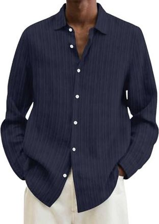 Generic Chemises daffaires pour homme, chemise habill&eacute;e &agrave; col &agrave; revers, chemises &agrave; manches longues, couleur unie, chemise ray&eacute;e verticale, coupe ample, haut f