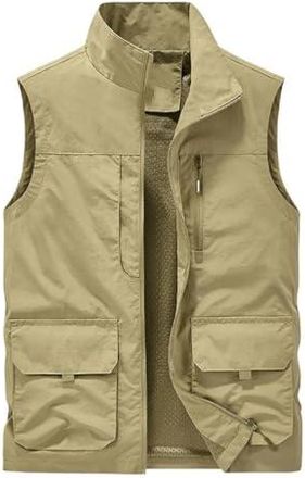 Generic Gilet de pêche tendance multi-poches pour homme, kaki, XXL