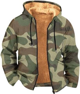 Generic Sweat à capuche en polaire pour homme - Camouflage - Chaud - Doublure Sherpa - Fermeture éclair intégrale - Manches longues - Polyvalent - Coupe ample