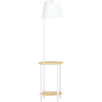 HOMCOM Stehleuchte, Standlampe mit 2 Ablagen, 40 w Stehlampe mit Lampenschirm aus Leinen, Standleuchte f&uuml;r Wohnzimmer, Schlafzimmer, Metall Wei&szlig;, H&ouml;he 162