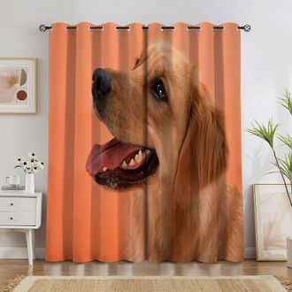 Generic Verdunkelungsvorhang Orange Thermovorhang K&auml;lteschutz Golden Retriever Blickdicht &Ouml;senschal f&uuml;r Gardinen Wohnzimmer & Schlafzimmer H 245 x B 200 cm 2e