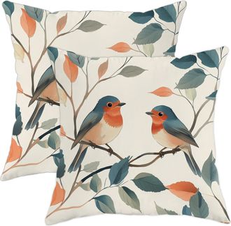 Generic Kissenbezug Autumn Rotkehlchen Vogel Spa&szlig; Herbstlaub Zweig Kuschelig Kissenh&uuml;lle Weich Kissenschoner F&uuml;r Sofakissen Kord Kissen Couch 2Er-Set