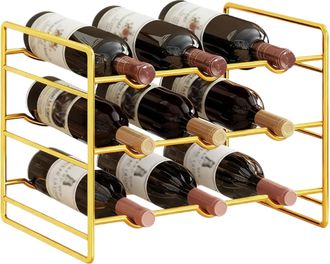 Generic Weinständer, Weinhalter aus Metall, 3-stöckig, Keine Montage Erforderlich, Modern-minimalistisch, Geeignet für Küchen, Restaurants und Bars(Gold)