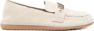 Mou Femme, Chaussures, Gris, Taille: 41 EU Mocassins &agrave; plaque logo et bordure point sellier