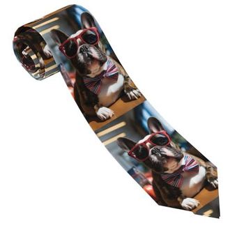 Generic Cravate, Bouledogue français portant des lunettes de soleil, officielle Cravate Homme Mariage, Impression Cravates en soie pour Décontracté, Mariage, 