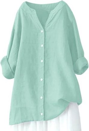 Generic Tunique unie pour femme - Style d&eacute;contract&eacute; - Pour le sport - Manches longues - Coupe ample - Col en V - &Agrave; porter avec des leggings, des t-shirts, des