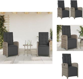 vidaXL Gartensessel mit Fußteil 2 Stk. Verstellbar Grau Poly Rattan - Gartenstuhl - Lounge Chair - Relaxsessel - Esszimmerstuhl - Balkonmöbel