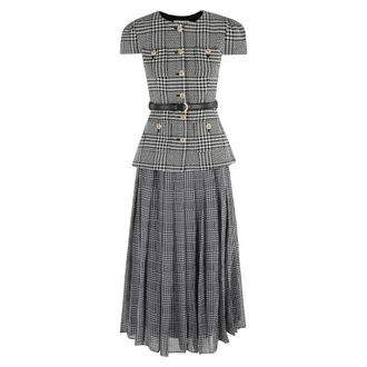 Self Portrait Femme, Robes, Noir, Taille: 34 FR Robe Midi Ajust&eacute;e Pied-de-Poule