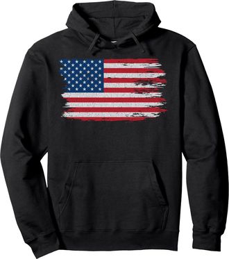 Trendy Apparel Distressed Faded Red White and Blue USA Flag Pullover Hoodie