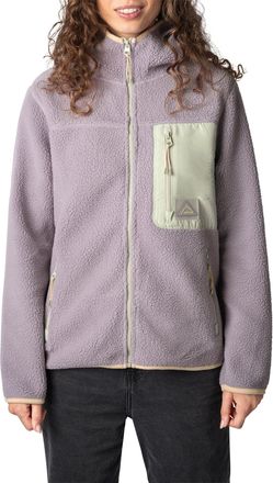 Sublevel Damen Teddy Fleecejacke - Kuschelige Jacke mit Kapuze und Kontrastfarbenen Brusttaschen, Perfekt f&uuml;r den Alltag purple XXL