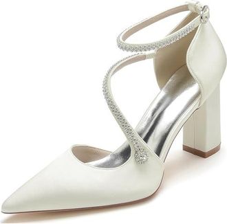 Minitoo MY030 Chaussures de soirée tendance à talon bloc pointu pour femme, My030 Ivoire 8 Talon 5 cm, 38 EU