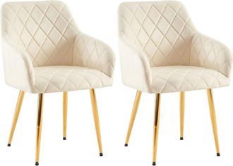 Clp 2er Set Esszimmerst&uuml;hle Monett Samt creme Metall gold