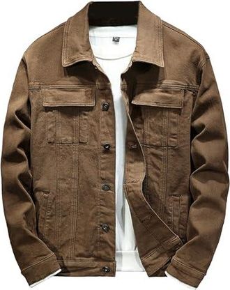 Generic Veste en jean slim classique pour homme, manteau en denim d&eacute;contract&eacute; coton, grande taille, l&eacute;g&egrave;re, id&eacute;ale pour le printemps et lautomne, avec poches,