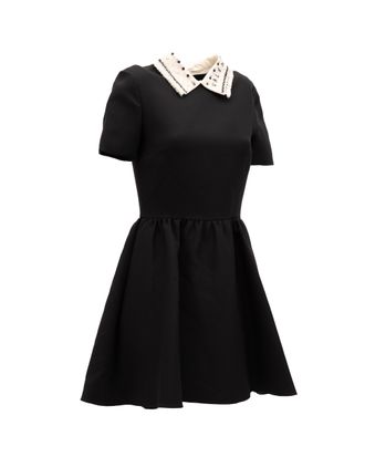 Valentino Garavani Womens Black Mini Dress With Embellished Collar