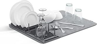 Umbra Udry Peg Abtropfgestell mit Mikrofaser Abtropfmatte, Faltbare und Platzsparende Geschirrtrockenlösung, Anthrazit, 61x46 cm