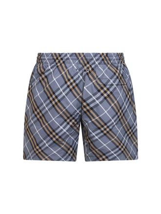 Burberry Mens Swim Shorts Wave Blue Check Multicolour Polyamide Beachwear Sea Clothing