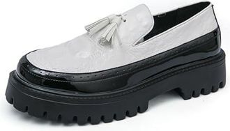 Generic Mocassins tendance pour homme à grosses plateformes - Bout rond antidérapant - Semelle à crampons - Pour le travail quotidien et les loisirs, noir/bla