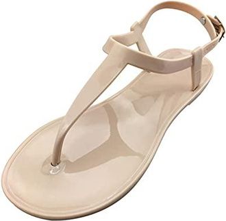 Generic Sandales de bain antidérapantes pour femme - Sandales de bain pour femme - Tongs pour femme - Fond plat - Décontractée - Cristal transparent - Sandale